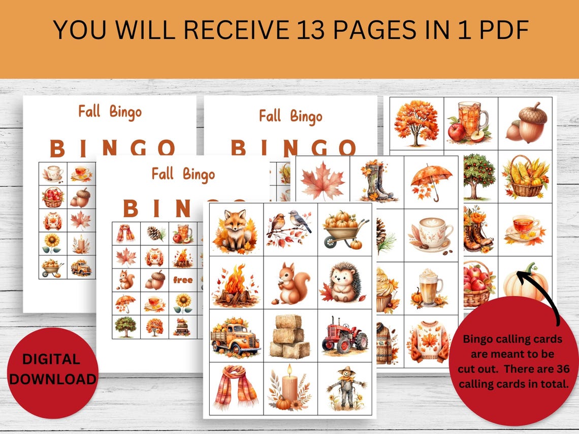 Fall Bingo Game, Fall Activity, Activity for Adults & Kids, Harvest ...