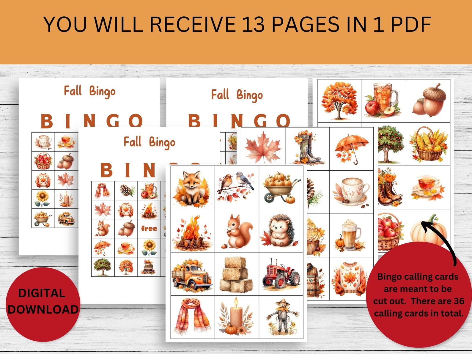 Fall Bingo Game, Fall Activity, Activity for Adults & Kids, Harvest ...