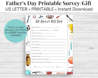 All About My Dad Survey Printable, Father's Day Questionnaire, Fathers ...