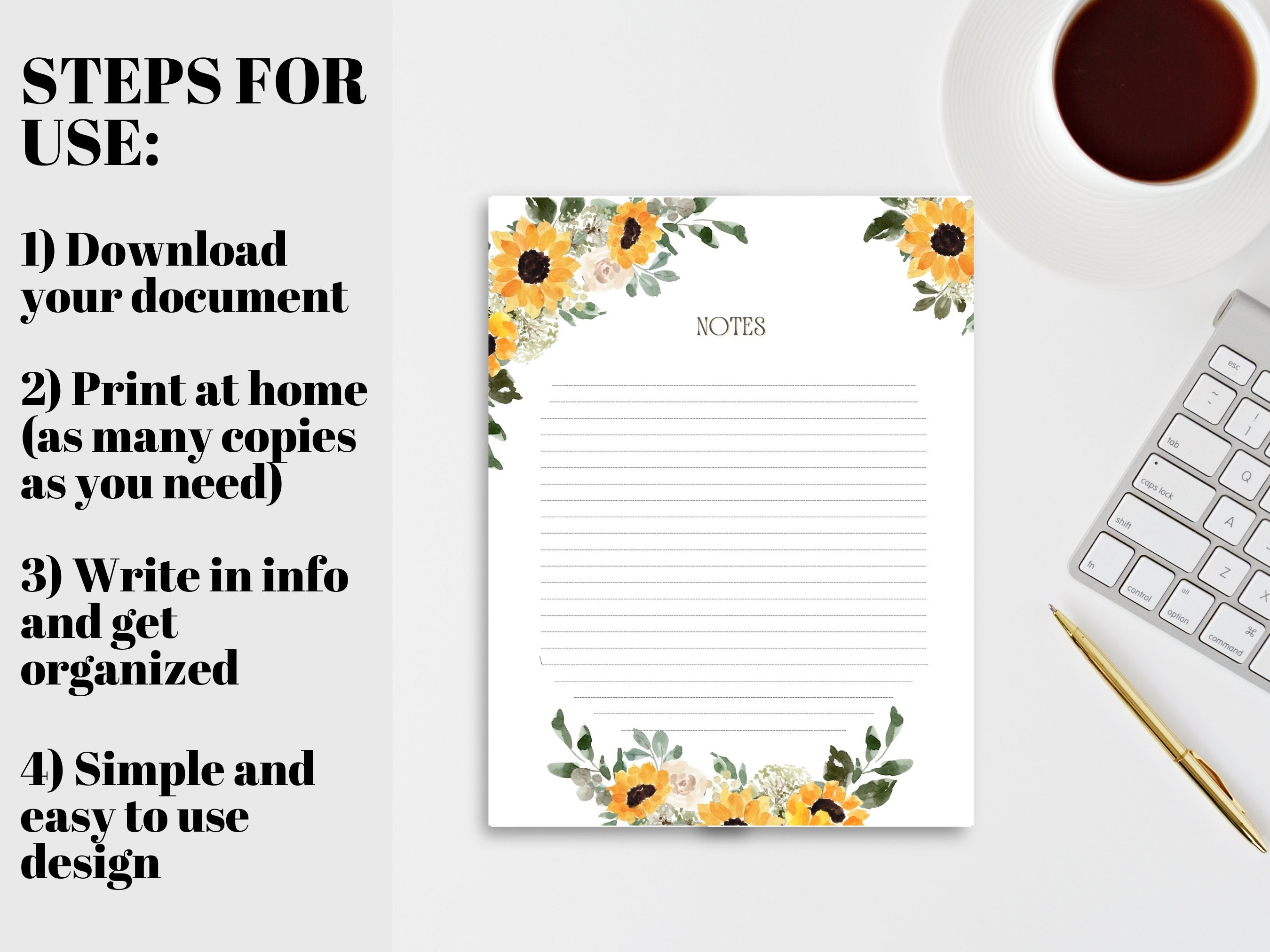 2024 Dated Calendar Pages, Sunflower Themed 2024 Calendar Pages ...