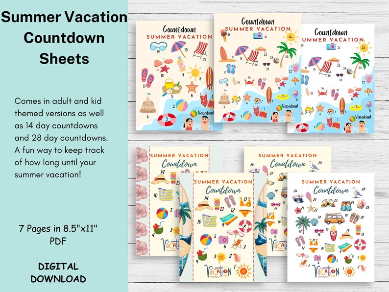 Summer Vacation Countdown, Printable Vacation Countdown, Kid's Summer ...