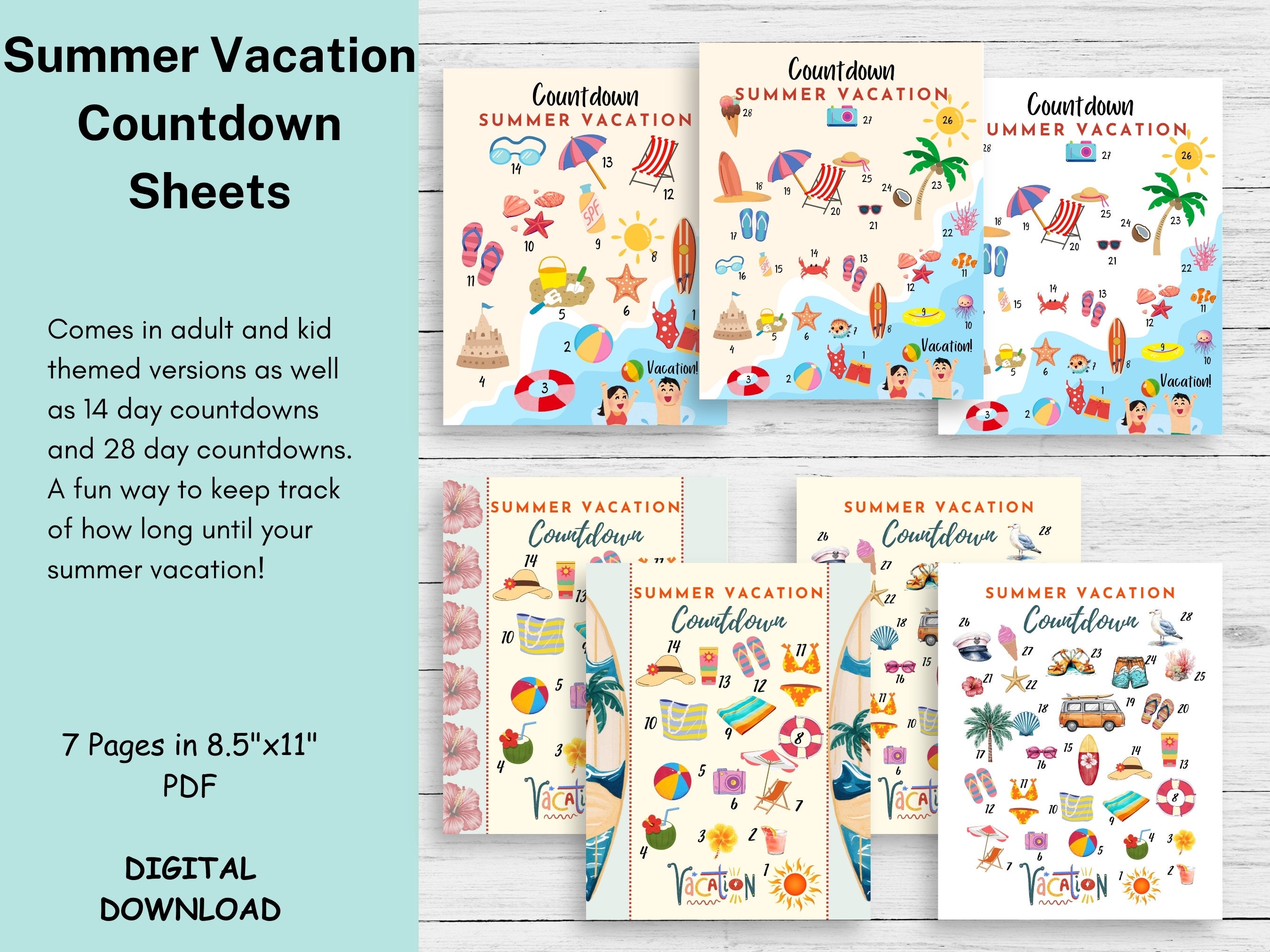 Summer Vacation Countdown, Printable Vacation Countdown, Kid's Summer Vacation Countdown ...