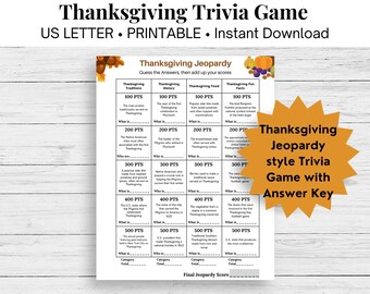 Thanksgiving Trivia Game, Thanksgiving Jeopardy Game, Thanksgiving ...