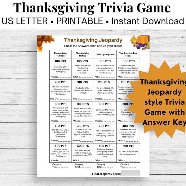 Thanksgiving Jeopardy - Etsy