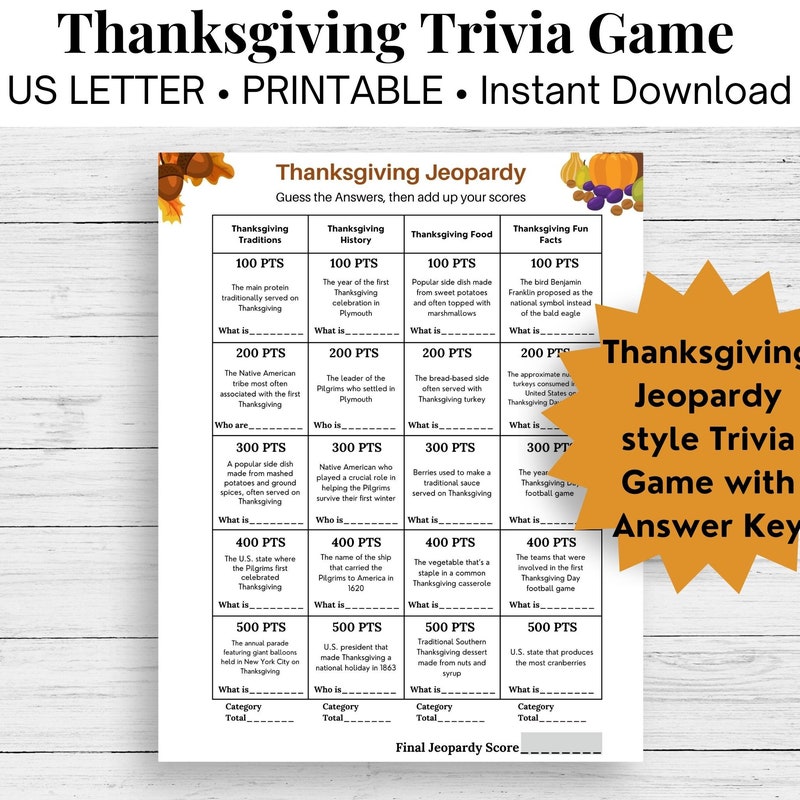 Thanksgiving Jeopardy - Etsy