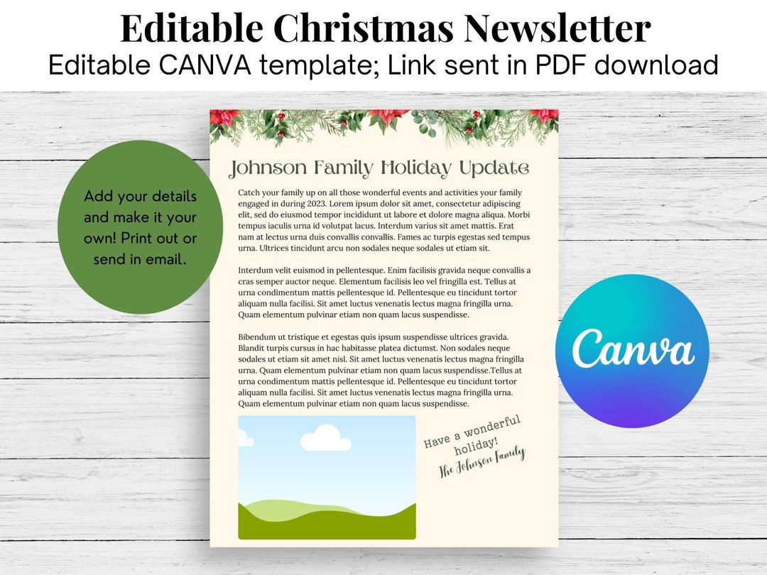 Editable Christmas Newsletter, Simple Christmas Greenery Newsletter ...