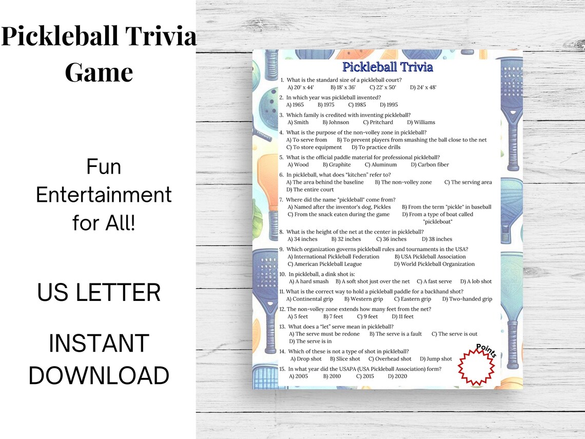 Pickleball Trivia Game, Printable Pickleball Game, Pickleball Activity ...