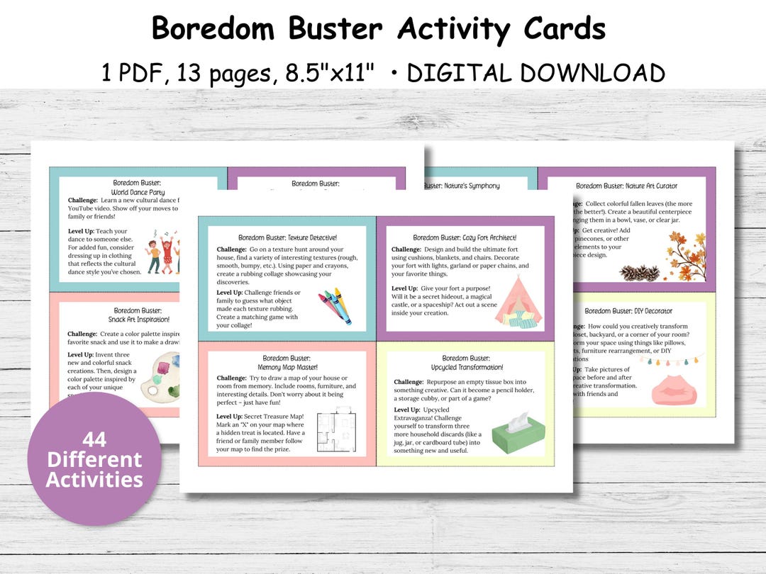 Boredom Buster Activity Cards, Activity Cards for Kids, Activity Ideas ...