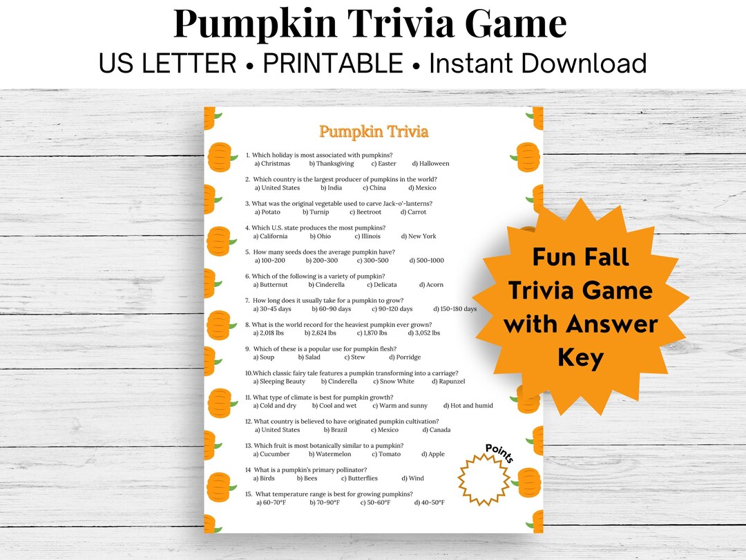 Pumpkin Trivia Game, Fall Trivia Game, Printable Autumn Game, Activity ...