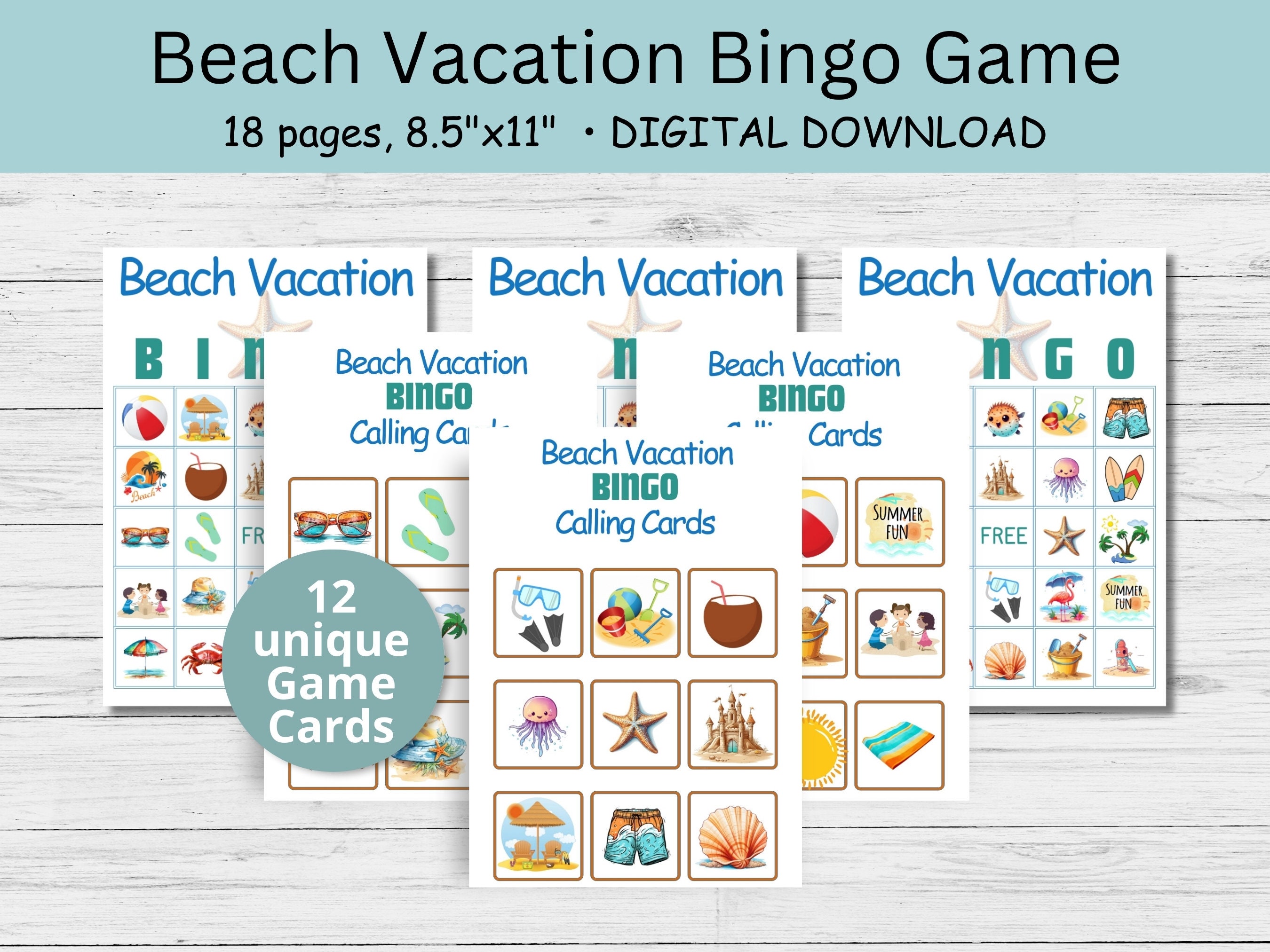 Beach Vacation Bingo Game, Beach Bingo Game, Vacation Activity, Beach ...