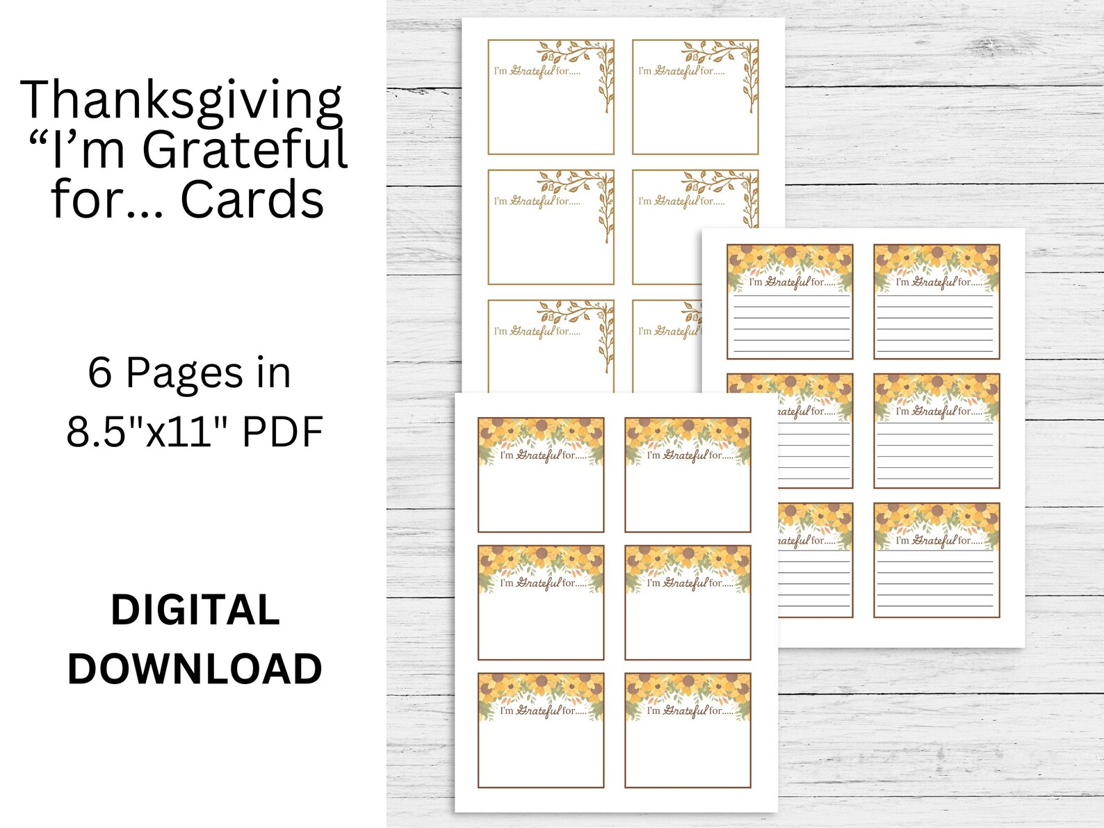 Thanksgiving Gratitude Cards, Thanksgiving Gratefulness Cards, I'm ...