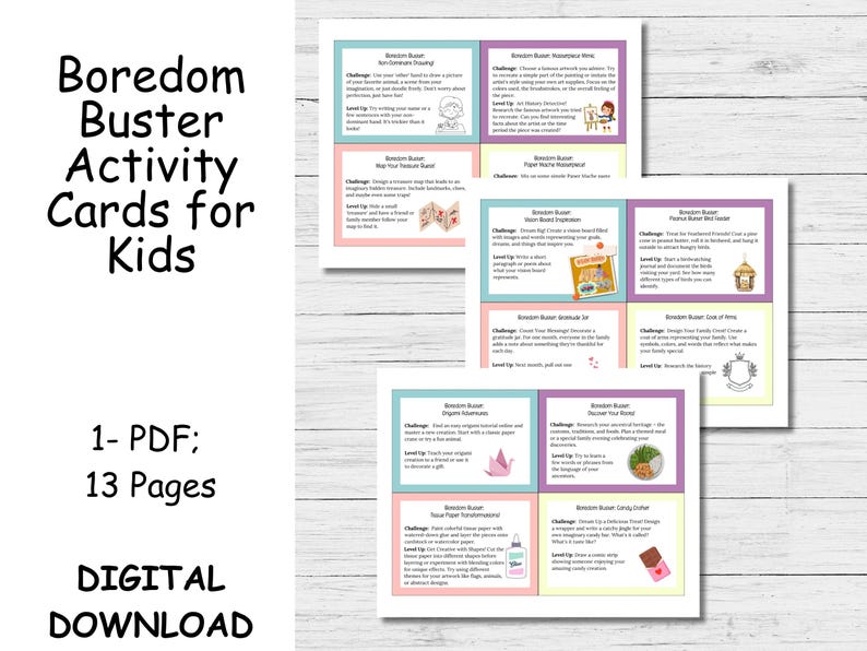 Boredom Buster Activity Cards, Activity Cards for Kids, Activity Ideas ...