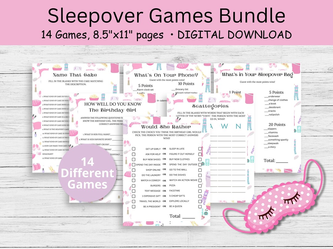 Sleepover Games Bundle, Slumber Party Games, Sleepover Activities ...
