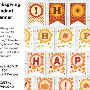 Thanksgiving Pendant Banner, Printable, Thanksgiving Decoration, Happy ...