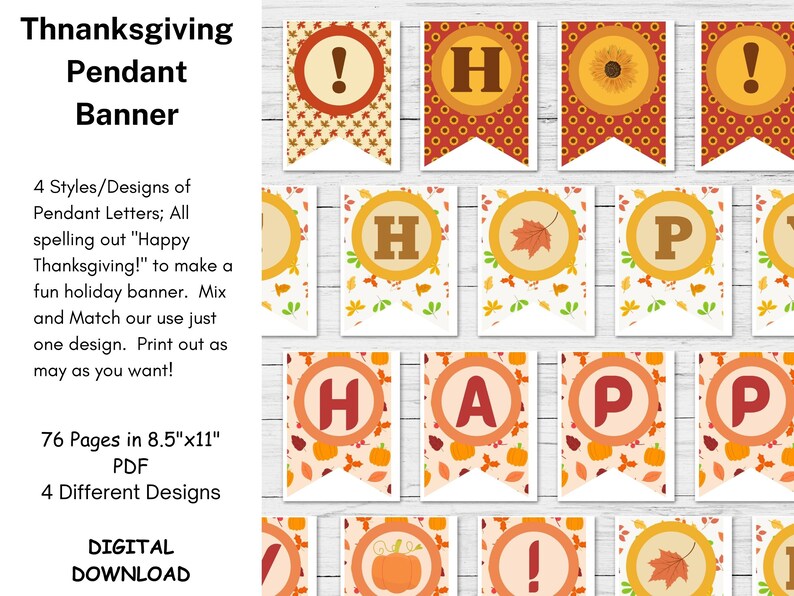 Thanksgiving Pendant Banner, Printable, Thanksgiving Decoration, Happy ...