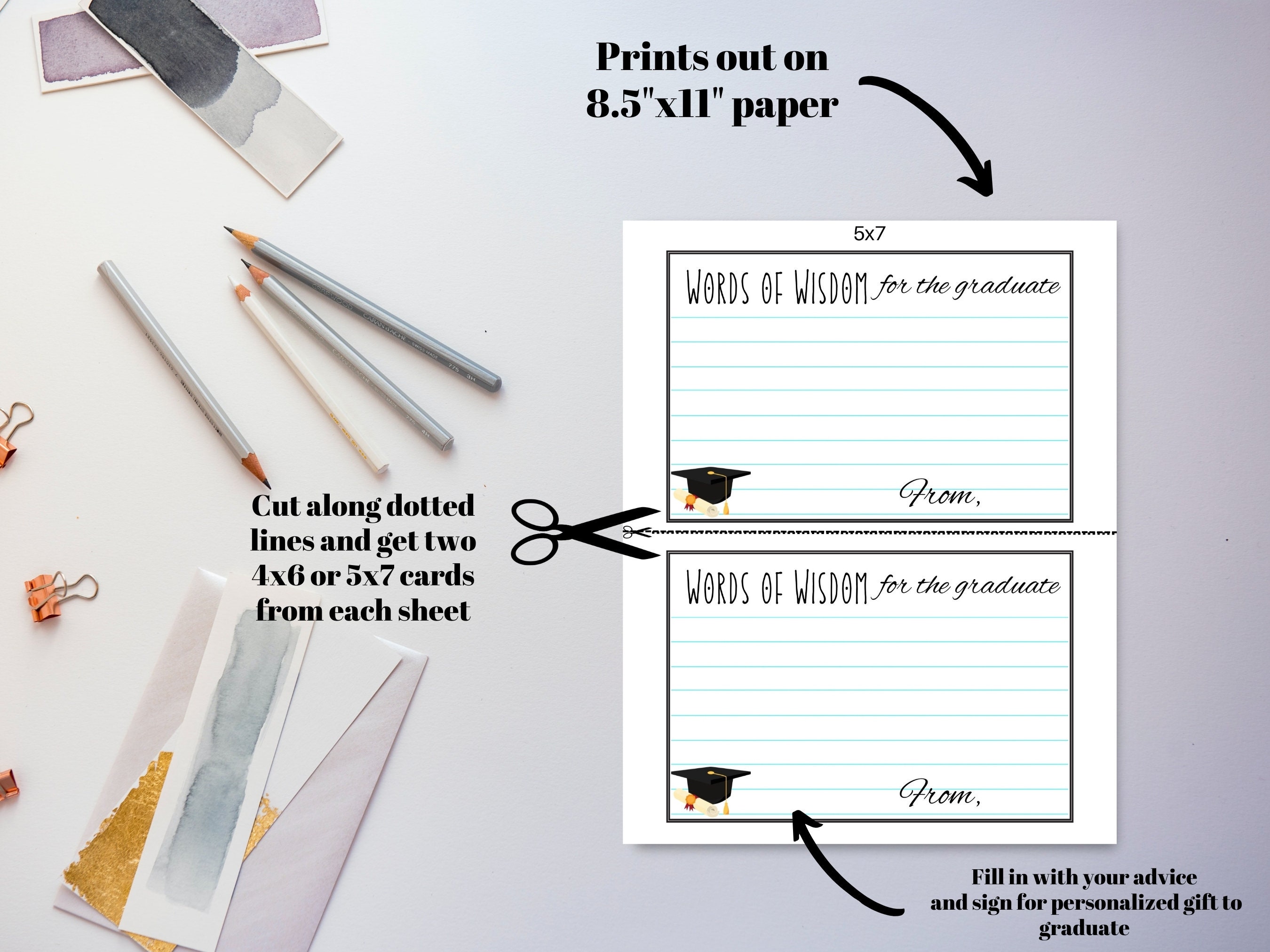 Graduation Words of Wisdom Cards, Printable Party Gift, Graduation ...