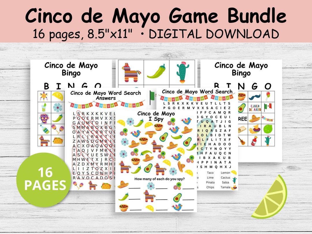Cinco De Mayo Printable Game Bundle Bingo Word-search I-spy - Etsy