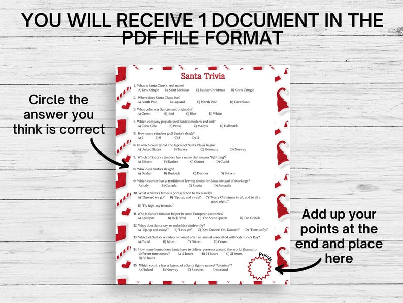 Santa Trivia Game, Christmas Trivia Game, Printable Christmas Game ...