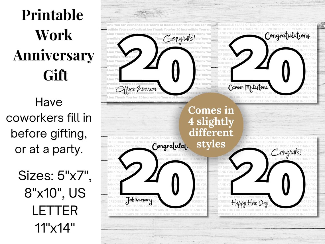 20th Work Anniversary Personalized Gift, 20th Workiversary Card ...