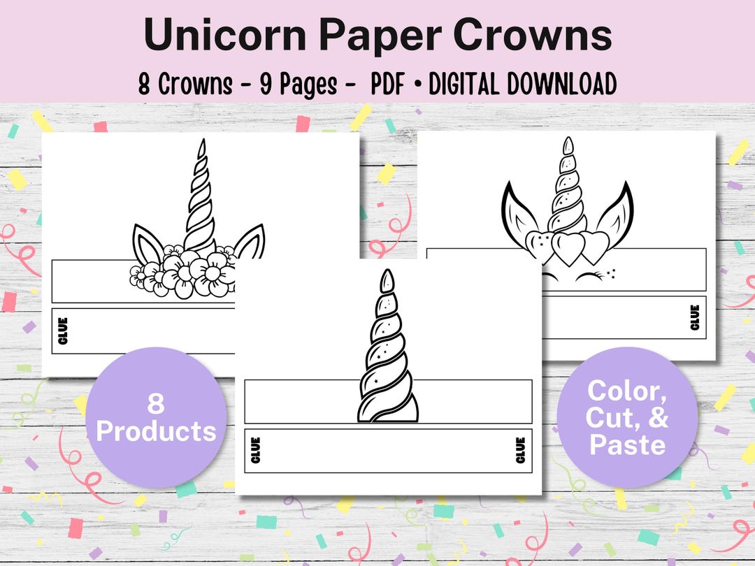 Unicorn Horn Paper Crowns, Unicorn Craft for Kids, Paper Crowns, Cut ...