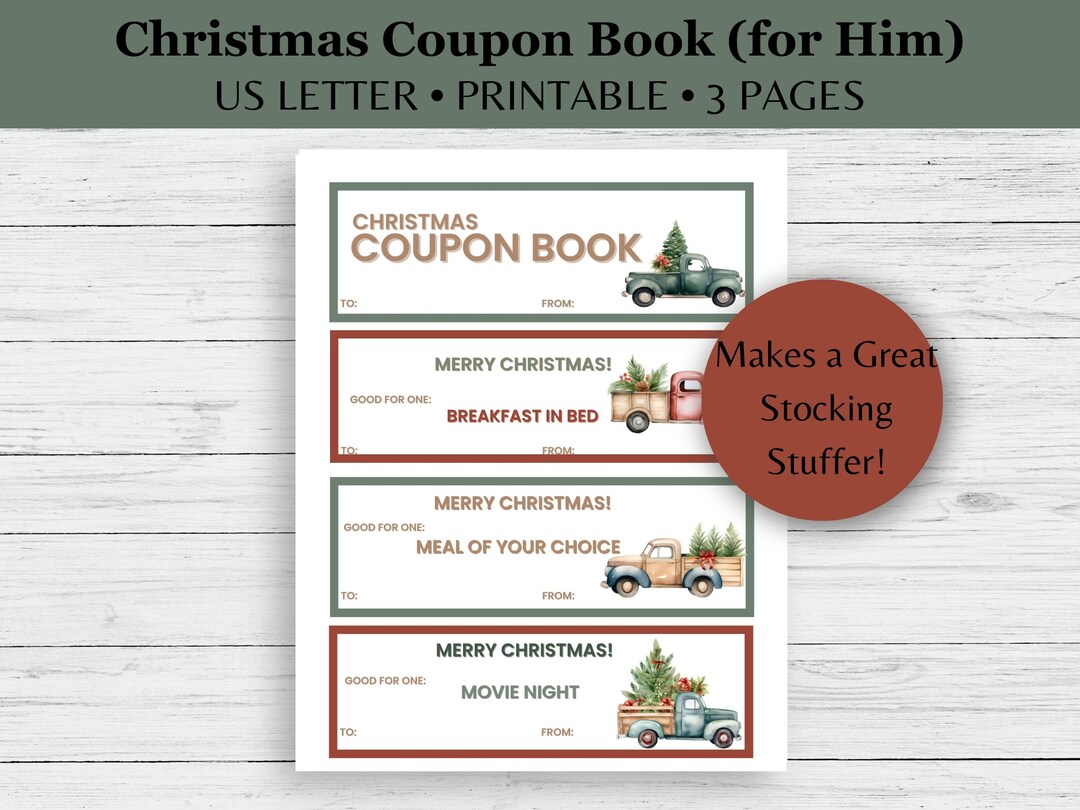 Christmas Coupons for Him, Printable Coupon Stocking Stuffer ...