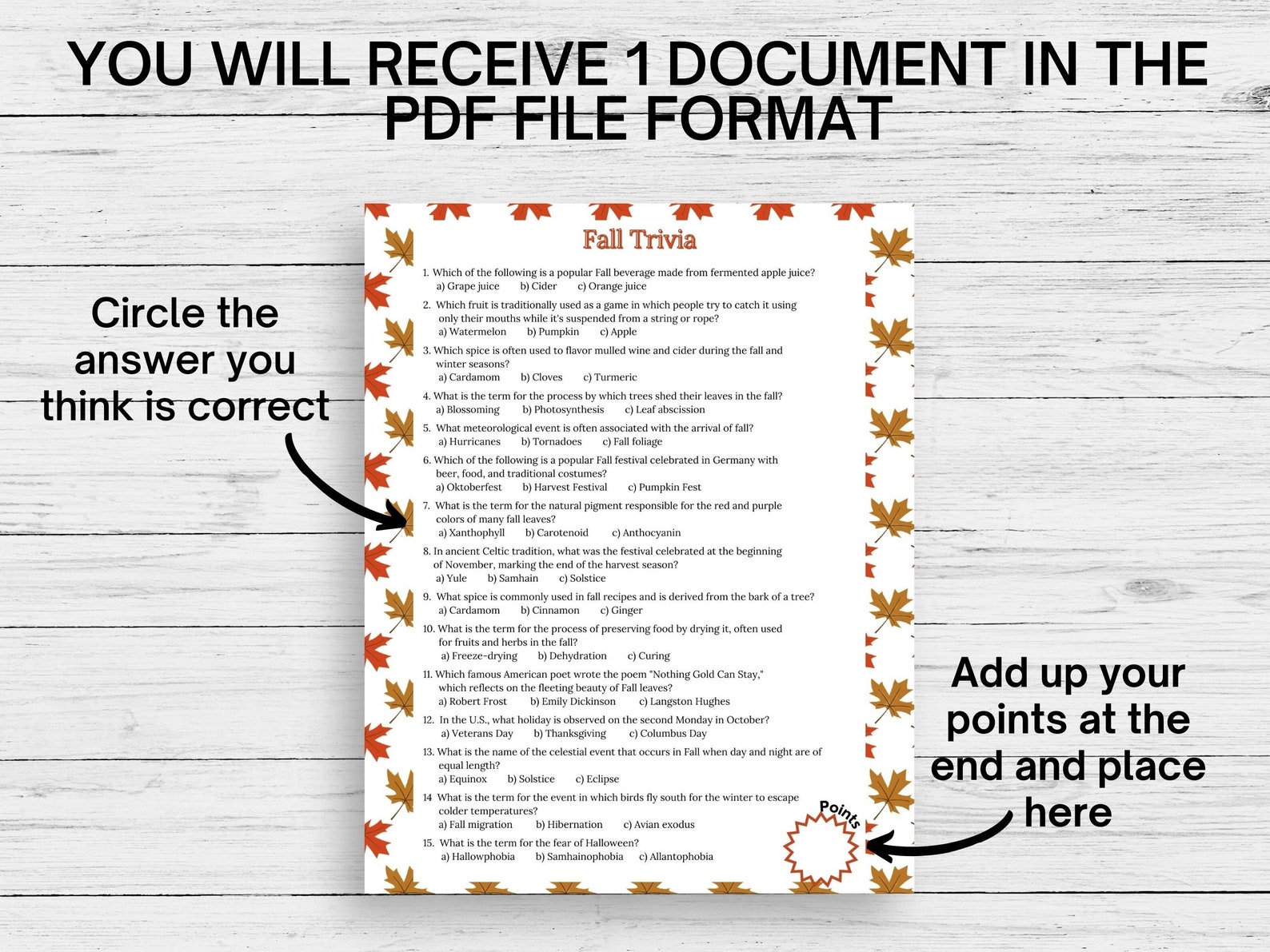 Fall Trivia Game, Printable Autumn Game, Activity for Adults & Kids ...