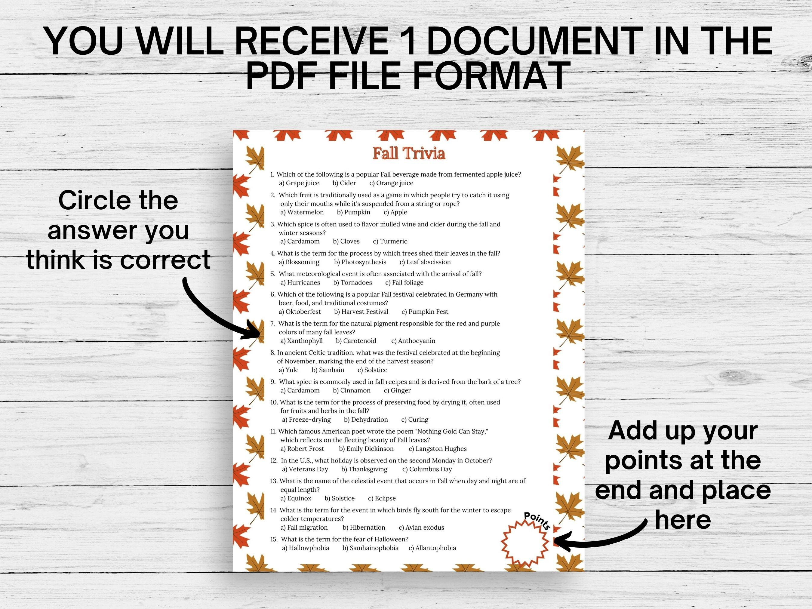 Fall Trivia Game, Printable Autumn Game, Activity for Adults & Kids ...