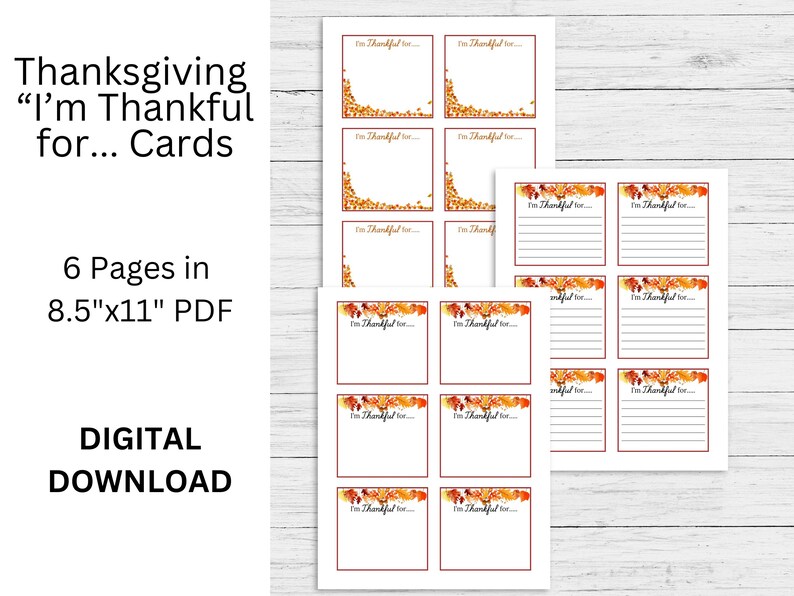 Thanksgiving Gratitude Cards, Thanksgiving Gratefulness Cards, I'm ...