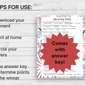 Independence Day Trivia Game, 4th of July Activity, 4th of July Trivia ...