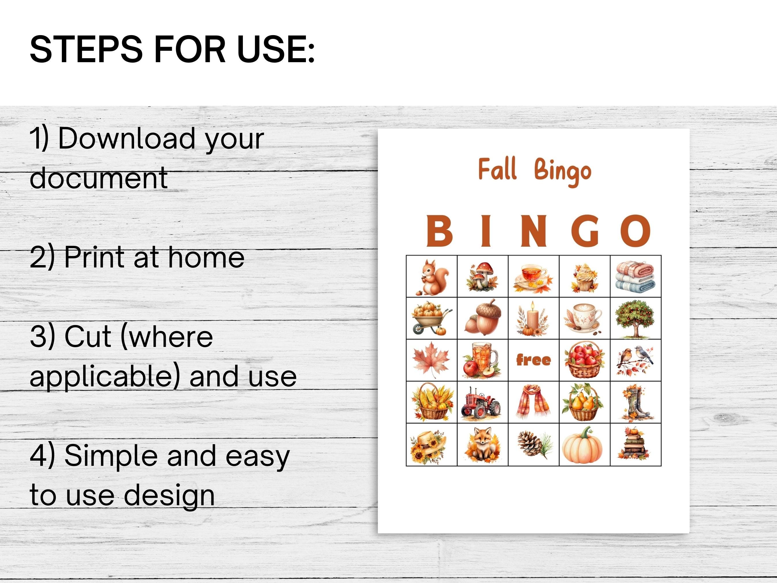 Fall Bingo Game, Fall Activity, Activity for Adults & Kids, Harvest ...