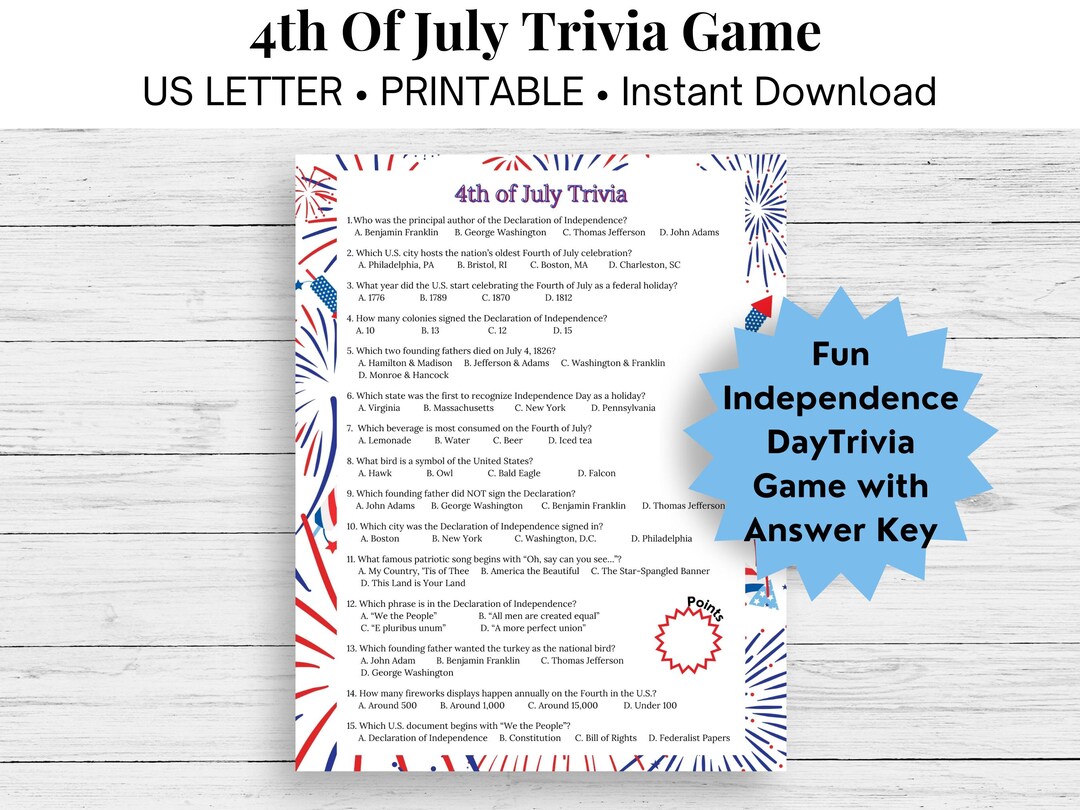 Independence Day Trivia Game, 4th of July Activity, 4th of July Trivia ...