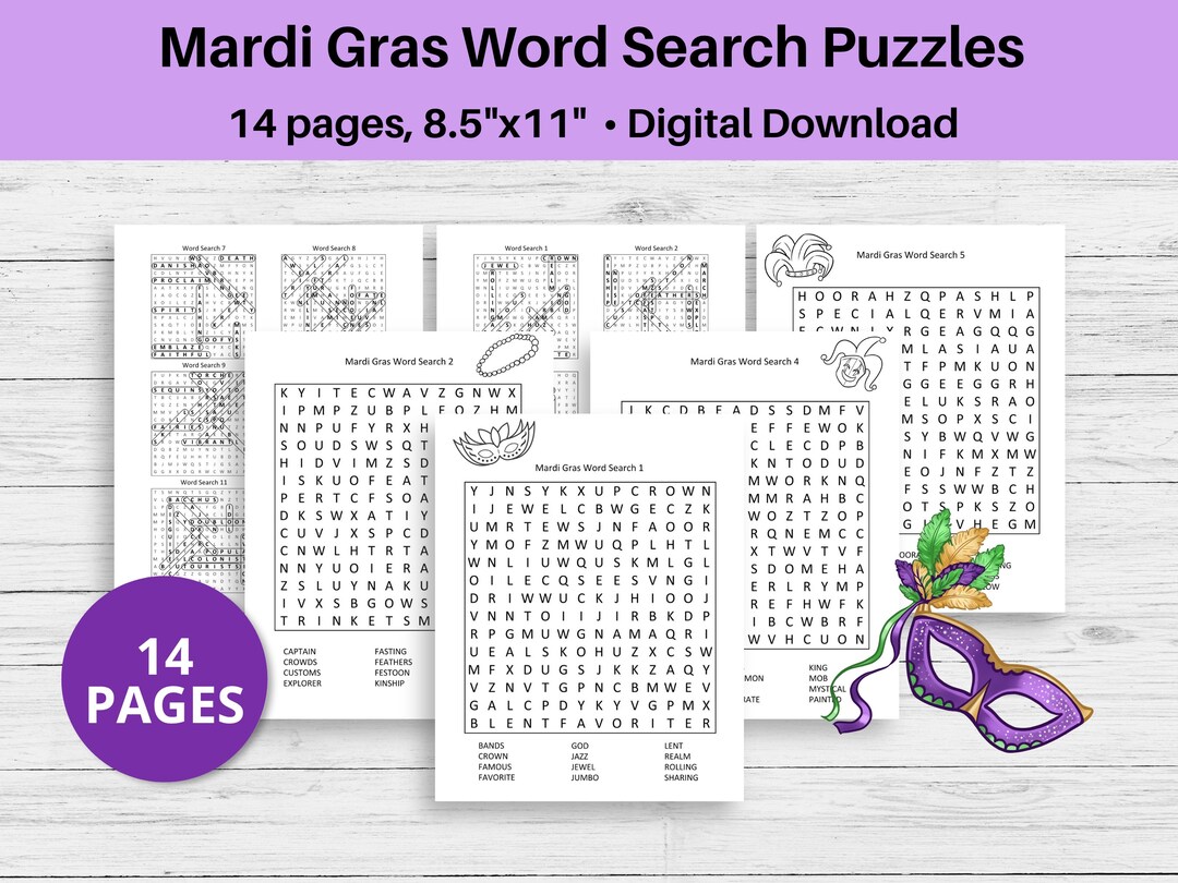 Mardi Gras Word Search Games, Mardi Gras Party Games, Mardi Gras ...