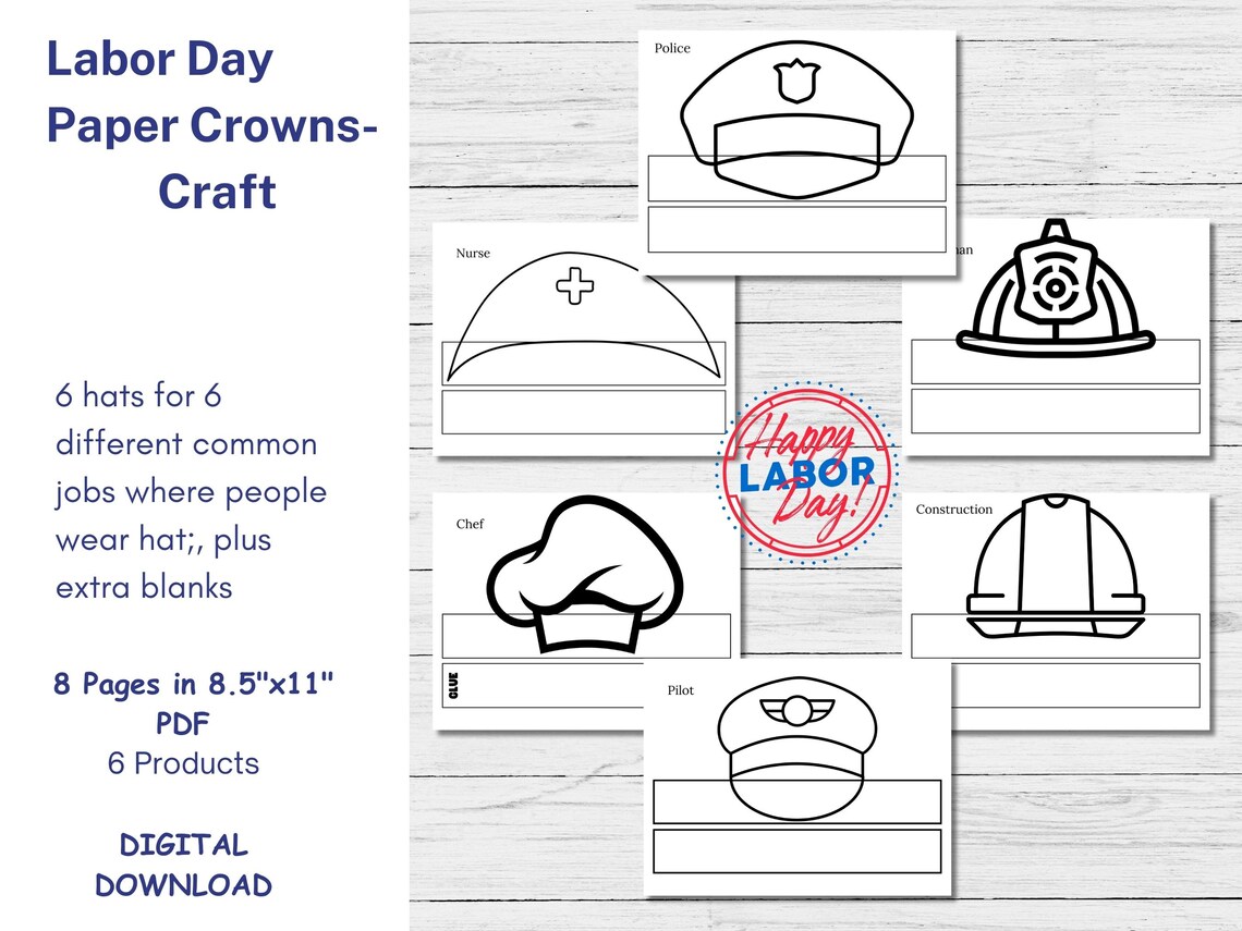 Labor Day Craft for Kids, Labor Day Printable Activity, Paper Crowns ...