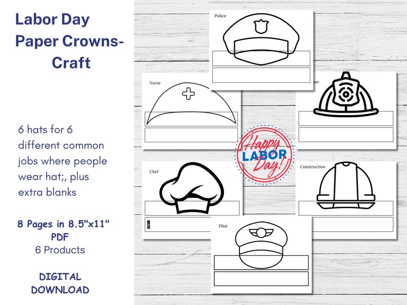 Labor Day Craft for Kids, Labor Day Printable Activity, Paper Crowns ...