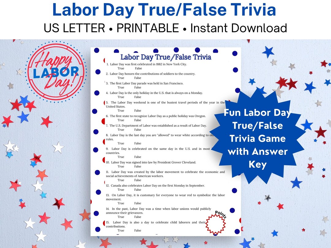 Labor Day Trivia, Labor Day Printable Game, Activity for Adults & Kids ...