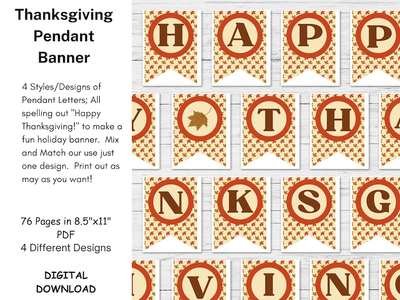 Thanksgiving Pendant Banner, Printable, Thanksgiving Decoration, Happy ...