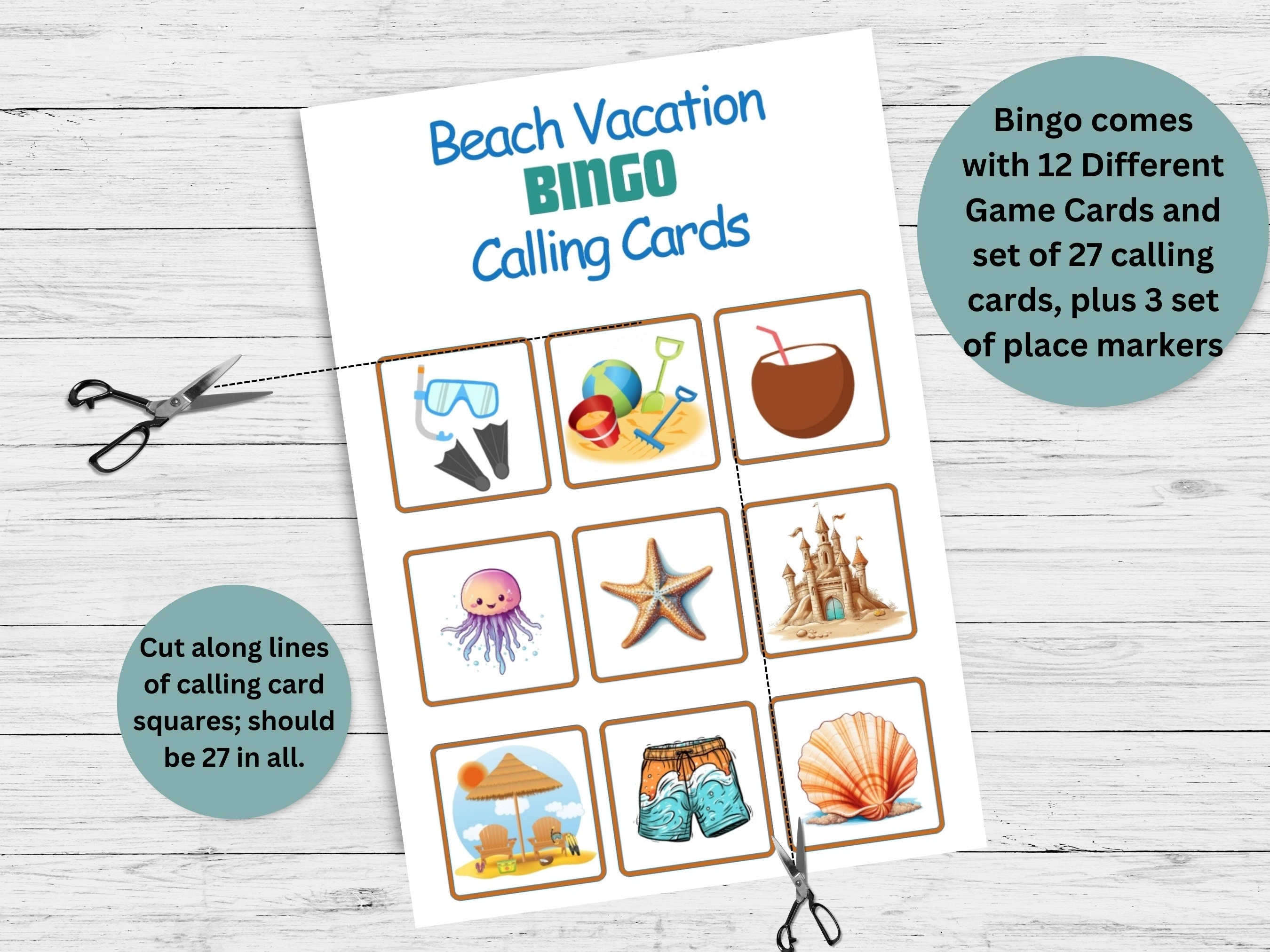 Beach Vacation Bingo Game, Beach Bingo Game, Vacation Activity, Beach ...