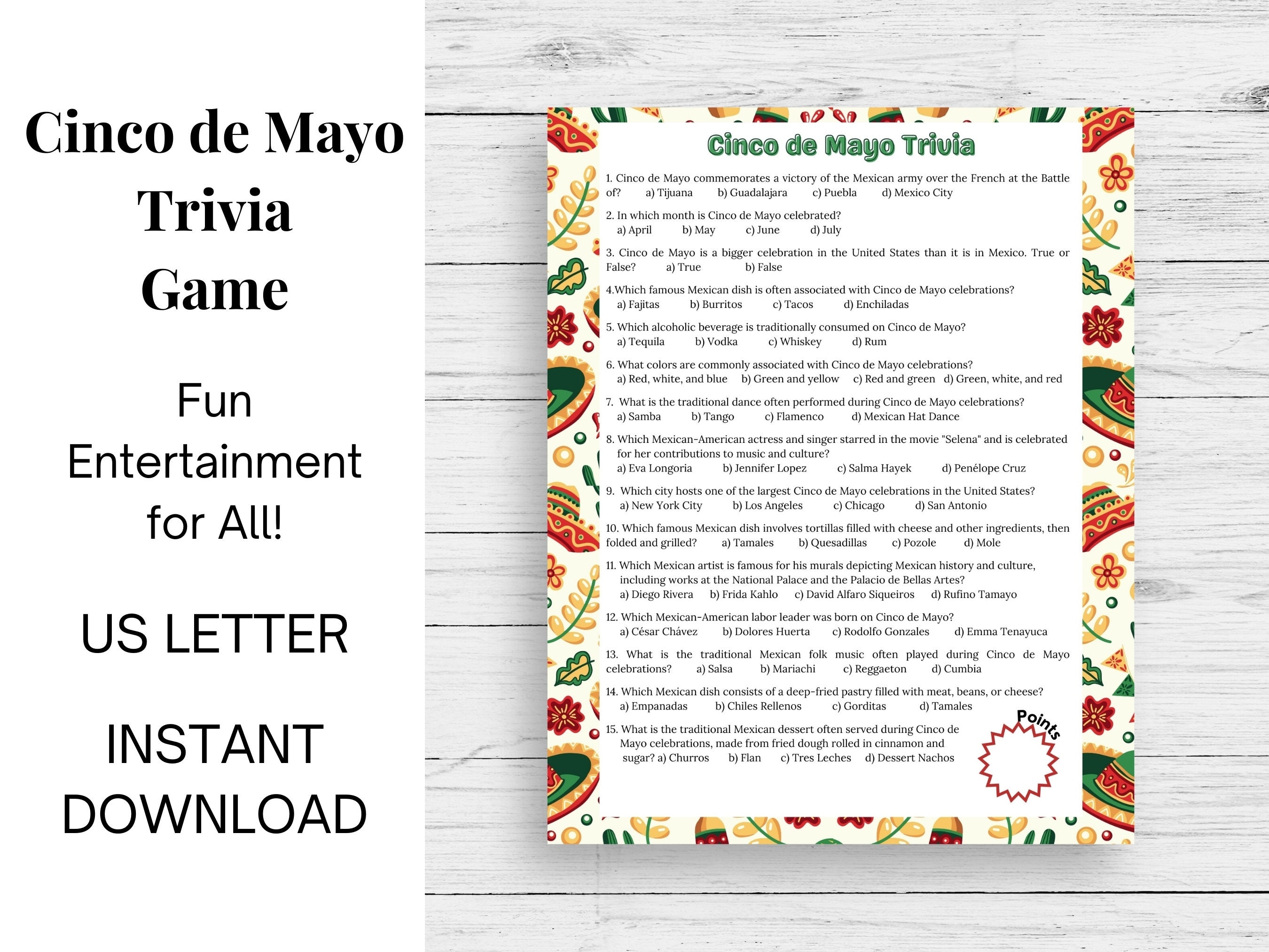 Cinco De Mayo Trivia Game, Printable Game, Cinco De Mayo Party Game ...
