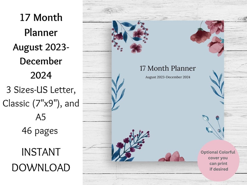17 Month Planner, Dated, August 2023 Through December 2024 Monthly ...