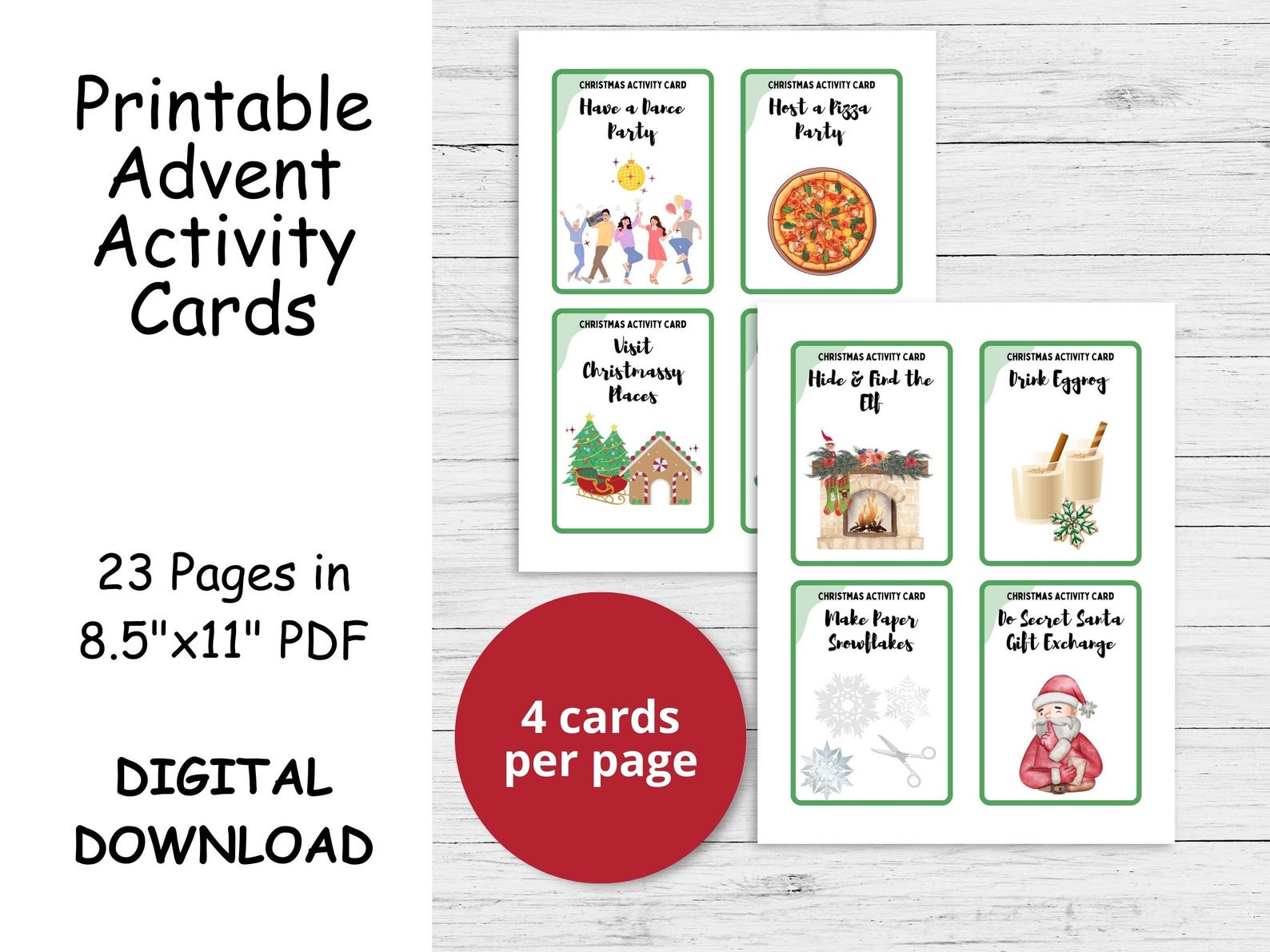 Printable Advent Activity Cards, Christmas Advent Cards, Printable ...