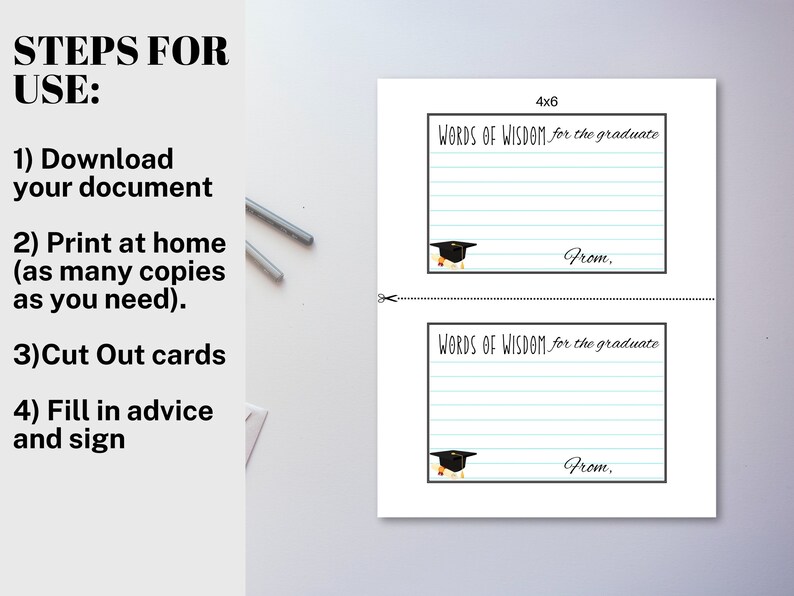 Graduation Words of Wisdom Cards, Printable Party Gift, Graduation ...