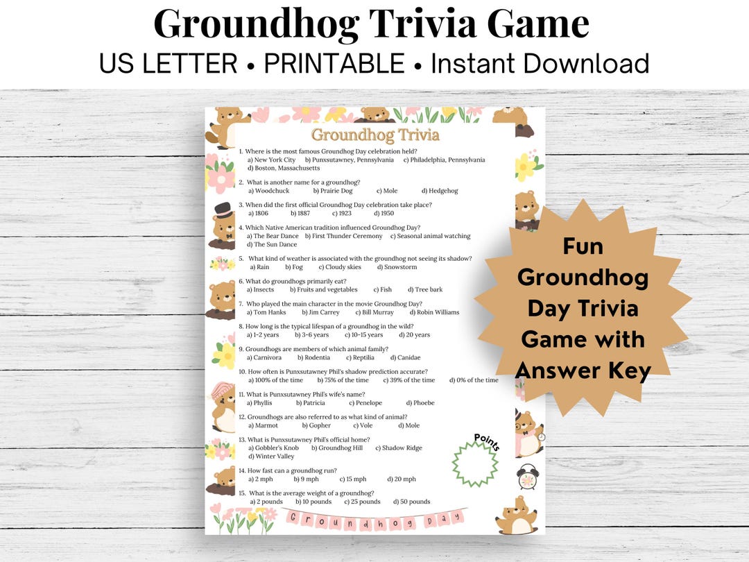 Groundhog Day Trivia Game, Printable Game, Groundhog Day Activity ...