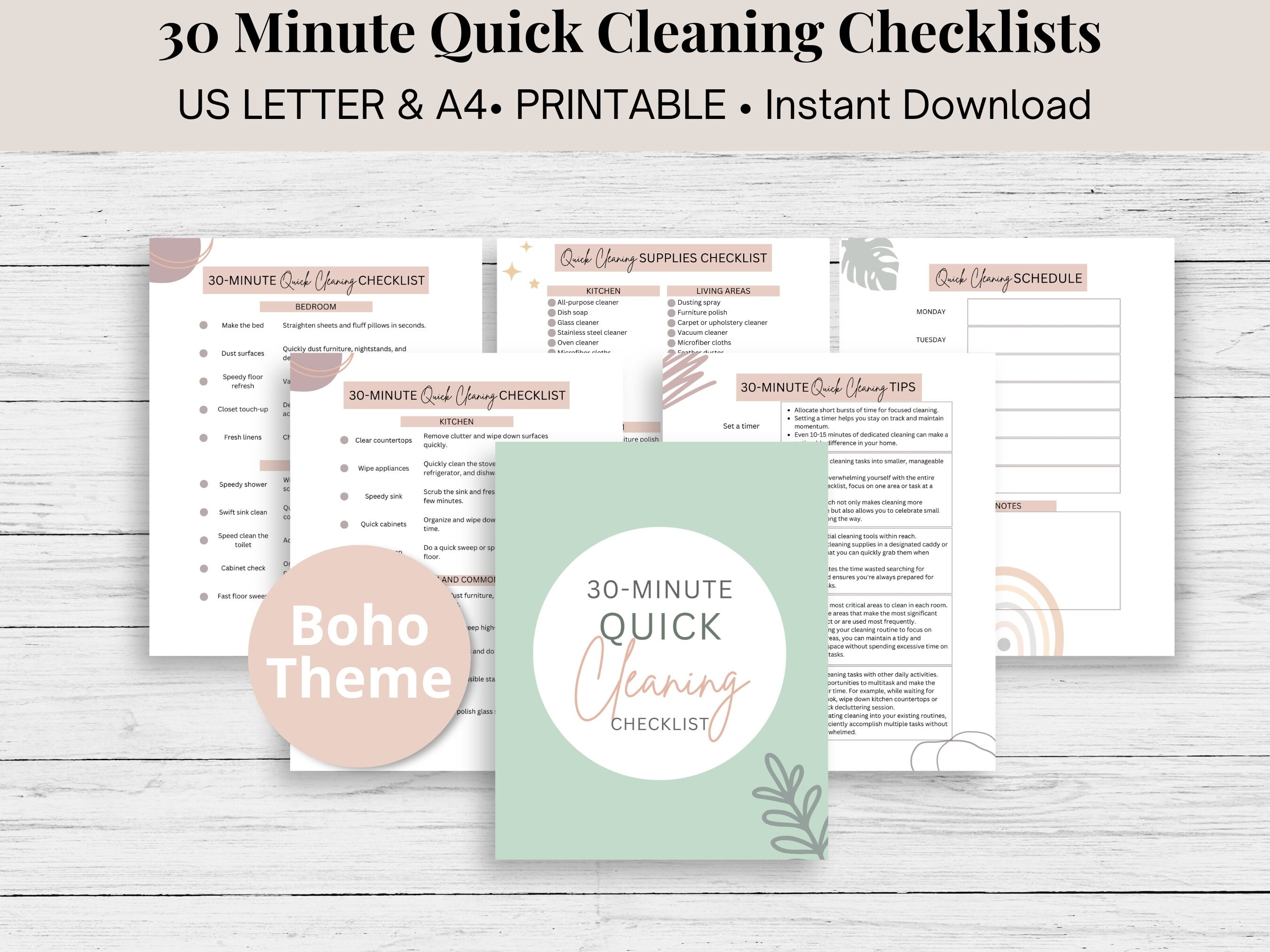 30 Minute Quick Cleaning Checklists, Spring Cleaning Checklists, Room ...