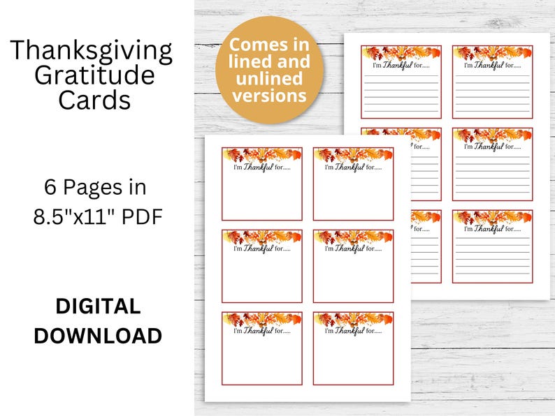 Thanksgiving Gratitude Cards, Thanksgiving Gratefulness Cards, I'm ...