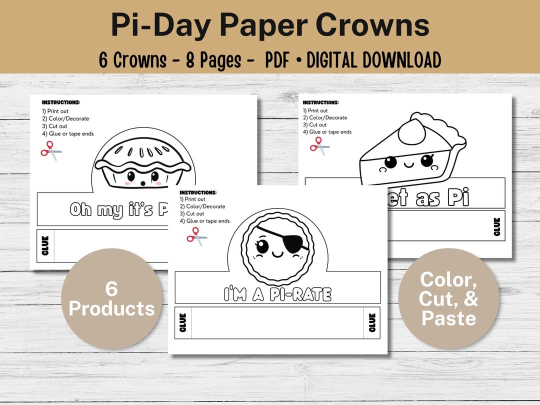 Pi Day Paper Crowns, Pie Craft for Kids, Paper Crowns, Cut and Paste ...