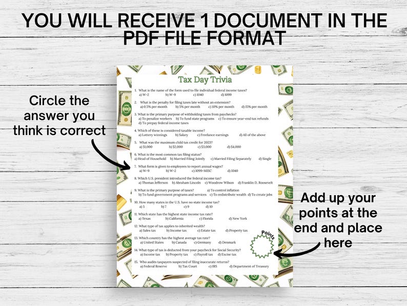 Tax Day Trivia Game, Printable Game, Tax Day Activity, Tax Day ...