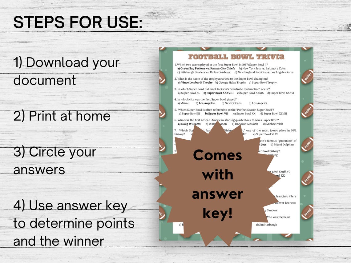 Football Trivia Game, Printable Game, Football Bowl Activity , Game Day ...