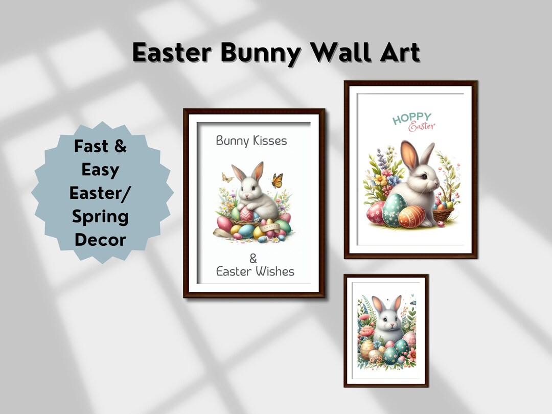 Easter Bunny Printable Wall Art, Easter Printable Decor, Bunny Spring ...