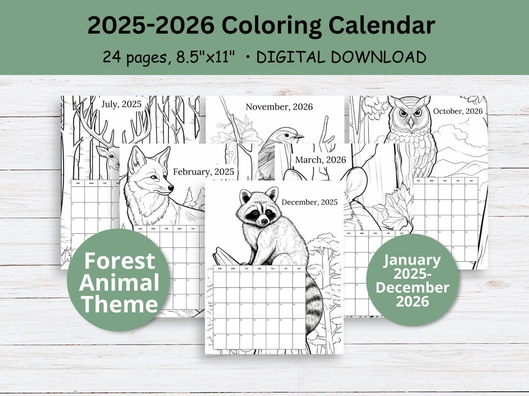 2025-2026 Calendar Coloring Pages, 24 Month Printable Coloring Pages ...