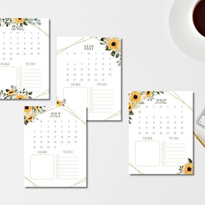 2024 Dated Calendar Pages, Sunflower Themed 2024 Calendar Pages ...